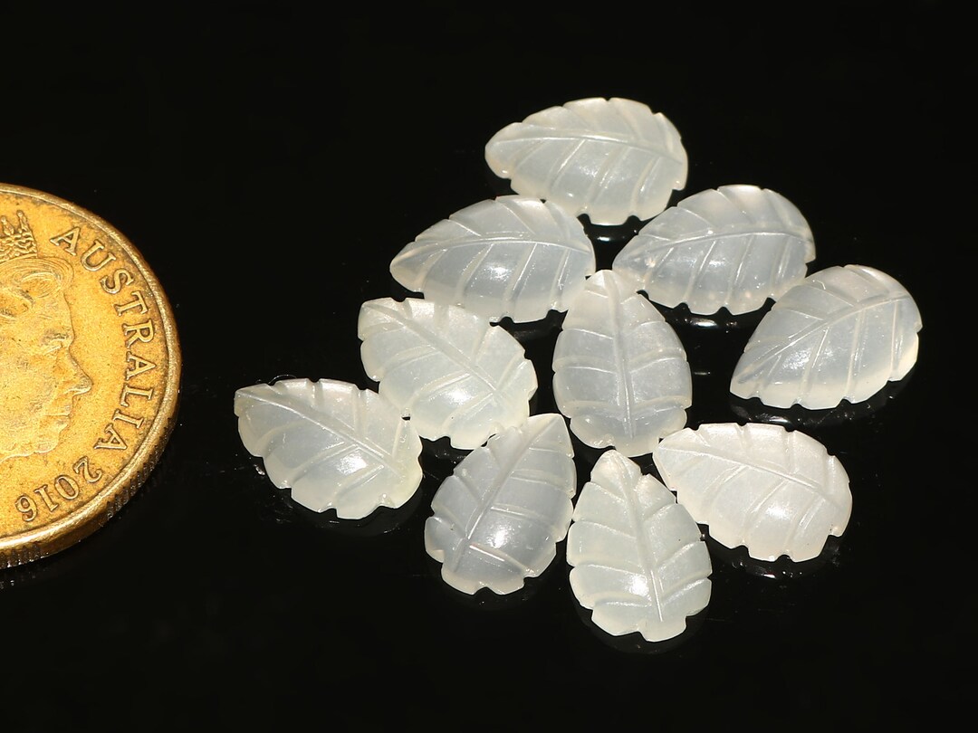 10 Piece, White Moonstone Leaves Gemstone Cabochon, Shiny Moonstone ...