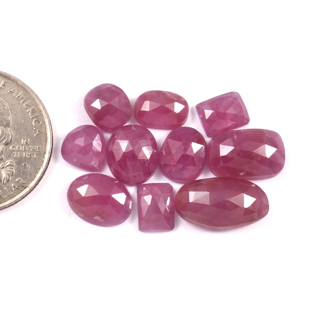 10 Piece, Pinkish Ruby Rose Cut Slice, Loose Ruby Faceted Gemstone ...