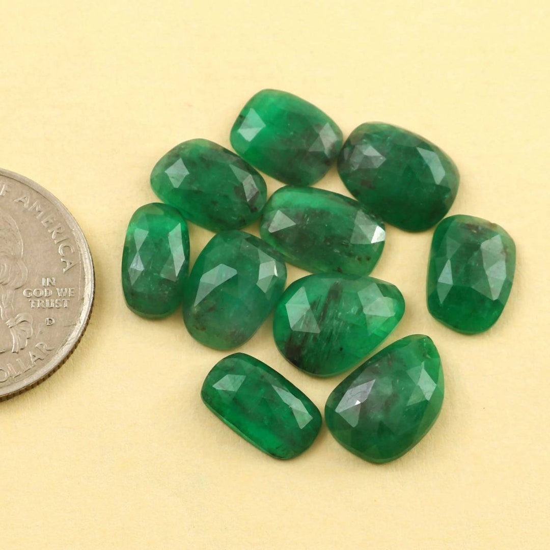 10 Piece, Natural Emerald Rose Cut Gemstone, Lustrous Emerald Gemstone ...