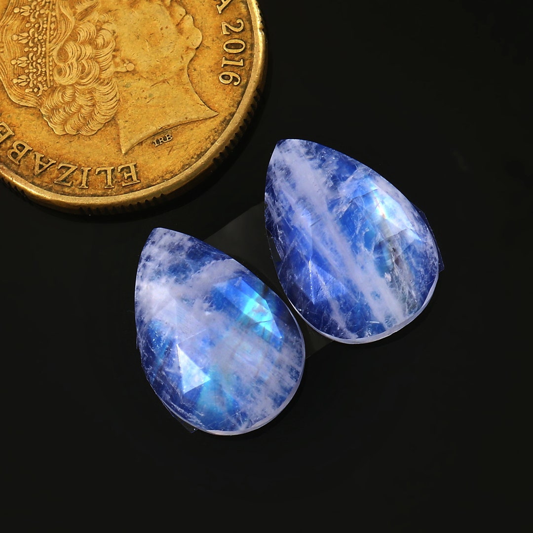 17x11x4mm Blue Moonstone Gemstone Pair Faceted Moonstone - Etsy