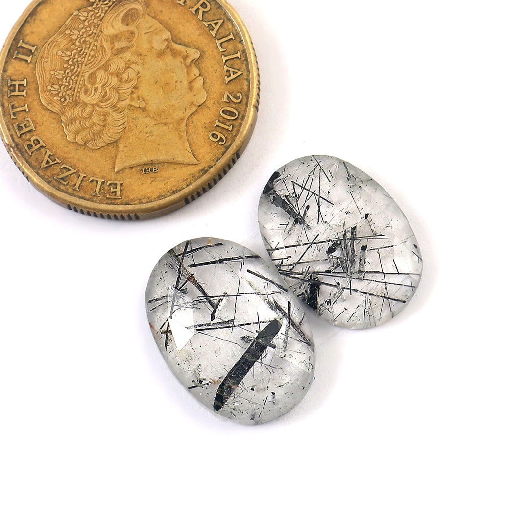 17x12x3mm, Black Rutile Gemstone, Rose Cut Rutile Pair, Faceted Rutile ...