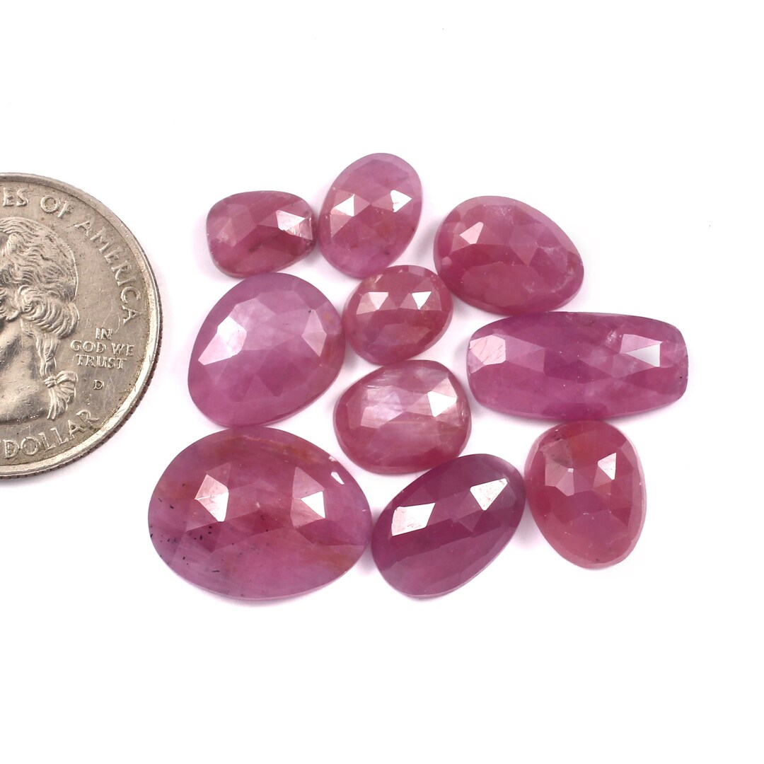 10 Piece, Pinkish Ruby Rose Cut Slice, Loose Ruby Faceted Gemstone ...