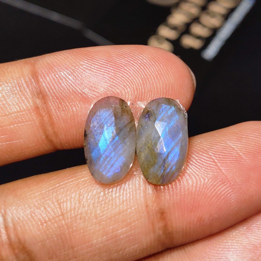 14x8x3mm Blue Labradorite Pair, Loose Labradorite Faceted Cabochon ...