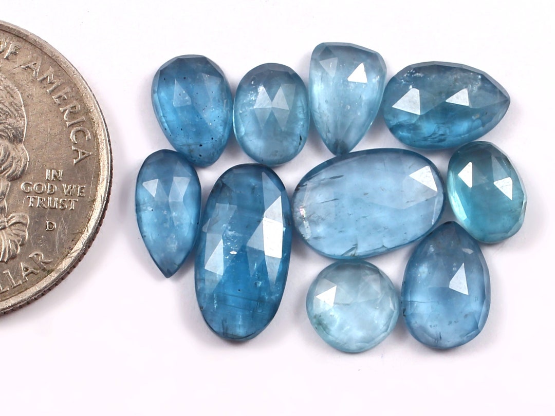 10 Piece, Neon Kyanite Rose Cut Gemstone Faceted Cut Kyanite Calibrated ...