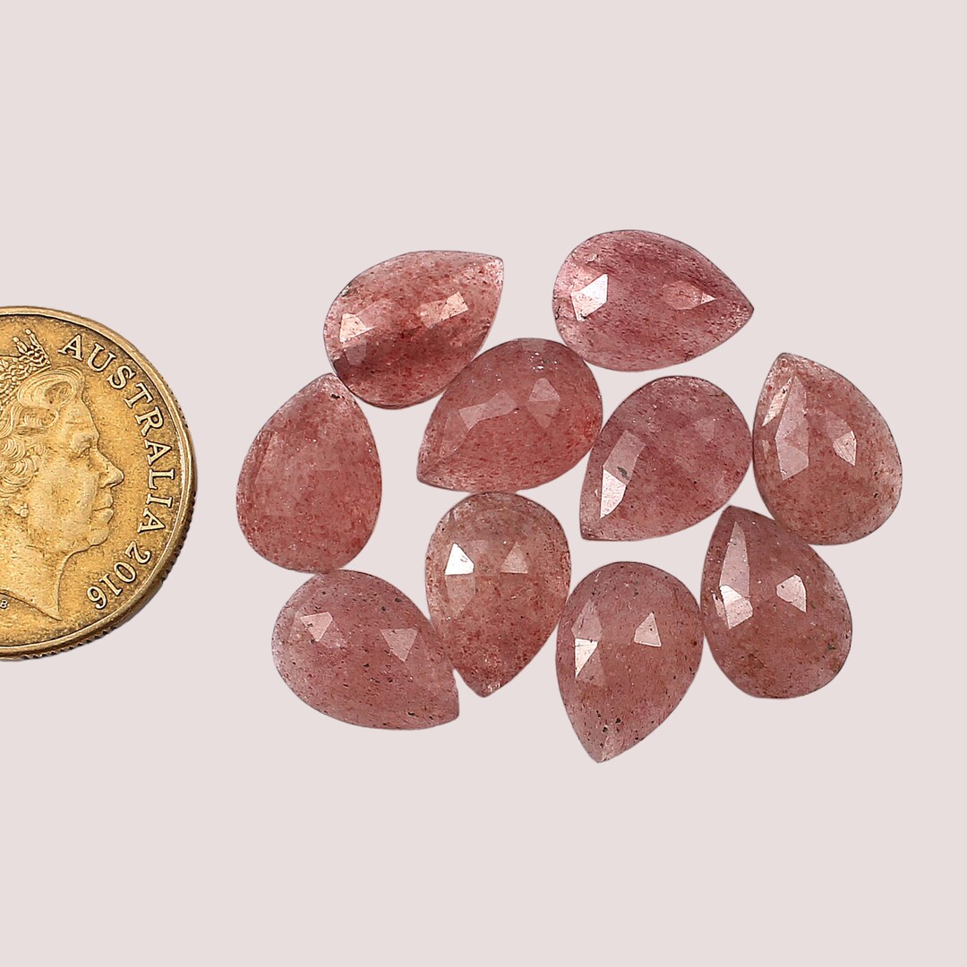 Natural Strawberry Quartz Rose Cut Cabochon Pink Strawberry Quartz ...