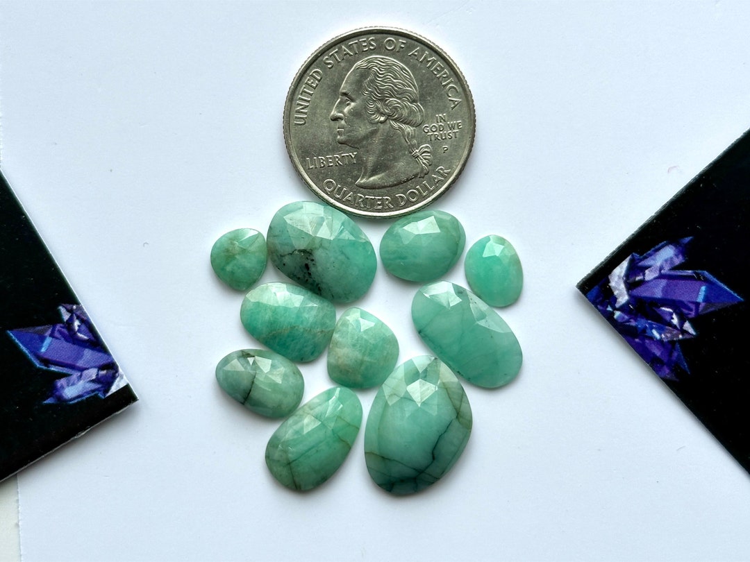 10 Piece, Natural Emerald Rose Cut Gemstone, Faceted Emerald Loose ...