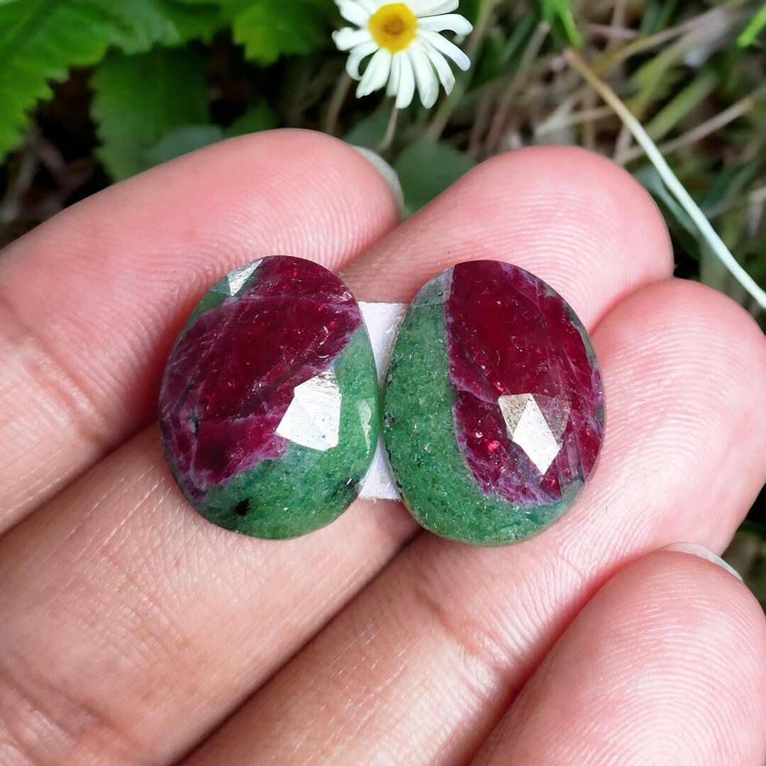 17x14x5mm, Natural Ruby Zoisite Pair, Zoisite Ruby Gemstone, Ruby ...