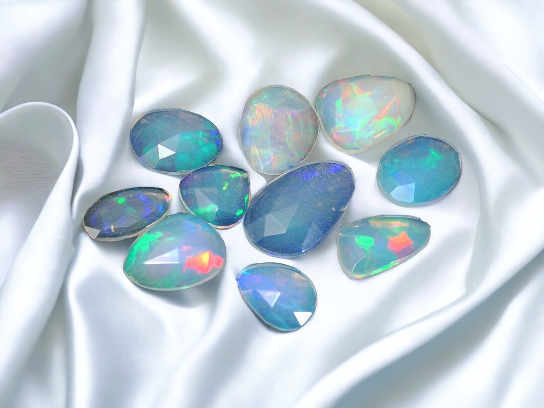 5 Piece Left, Fire Play Opal Gemstone Rose Cut Slice, Multi Flash Opal ...