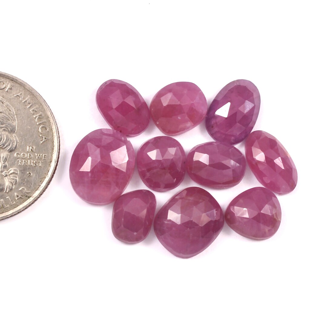 10 Piece, Untreated Ruby Rose Cut Lot, Madagascar Ruby Faceted Cabs ...