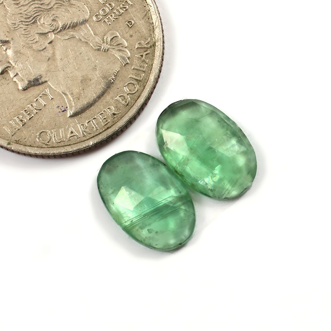 12x8x3mm, Green Kyanite Rose Cut Cabochon, Faceted Kyanite Match Pair ...