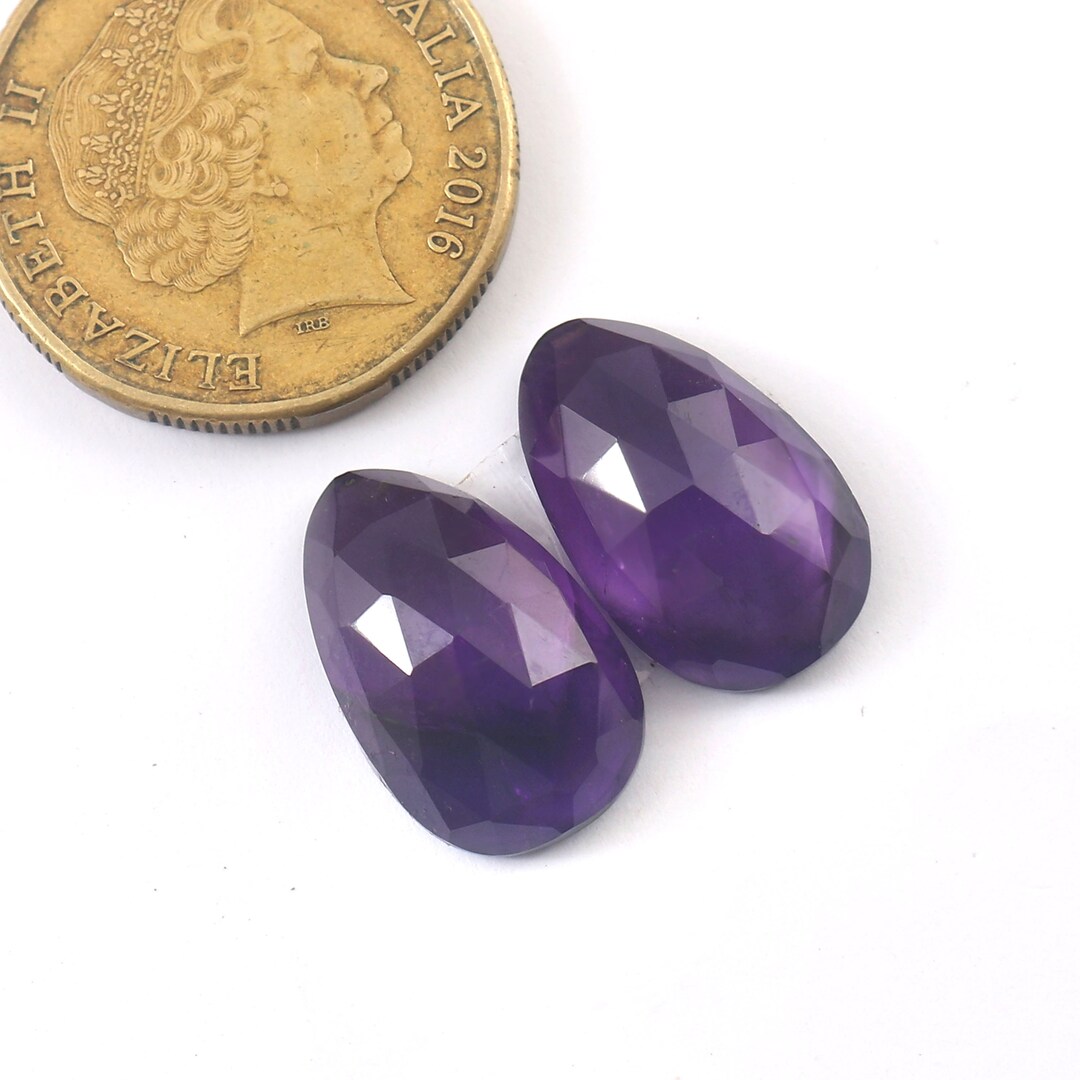 18x12x6mm, Natural Amethyst Rose Cut Cabochon Purple Amethyst Pair ...
