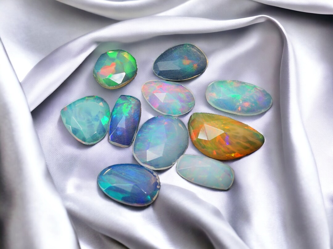 10 Piece, Fire Play Opal Gemstone Rose Cut Slice, Multi Flash Opal ...