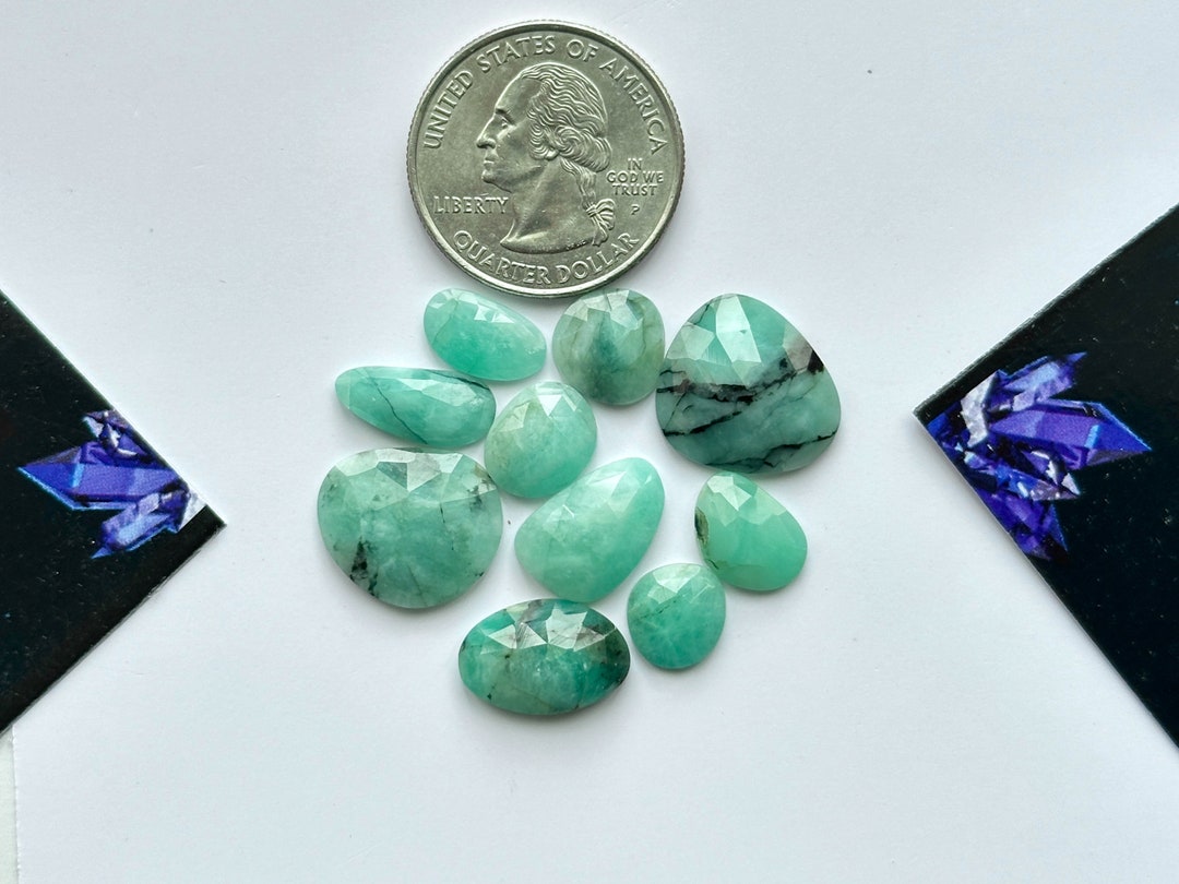 10 Piece, Natural Emerald Rose Cut Gemstone, Faceted Emerald Loose ...