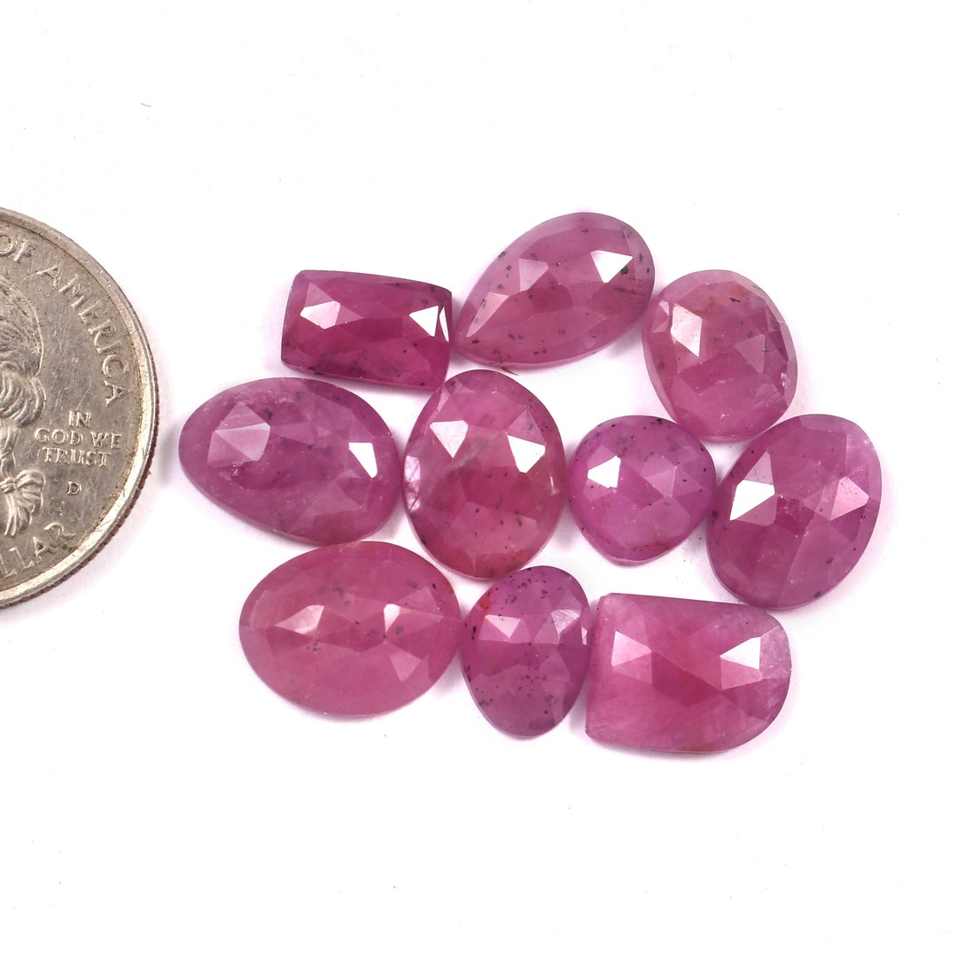 10 Piece, Rose Cut Moss Ruby Gemstone Rosecut, Pinkish Ruby Faceted ...