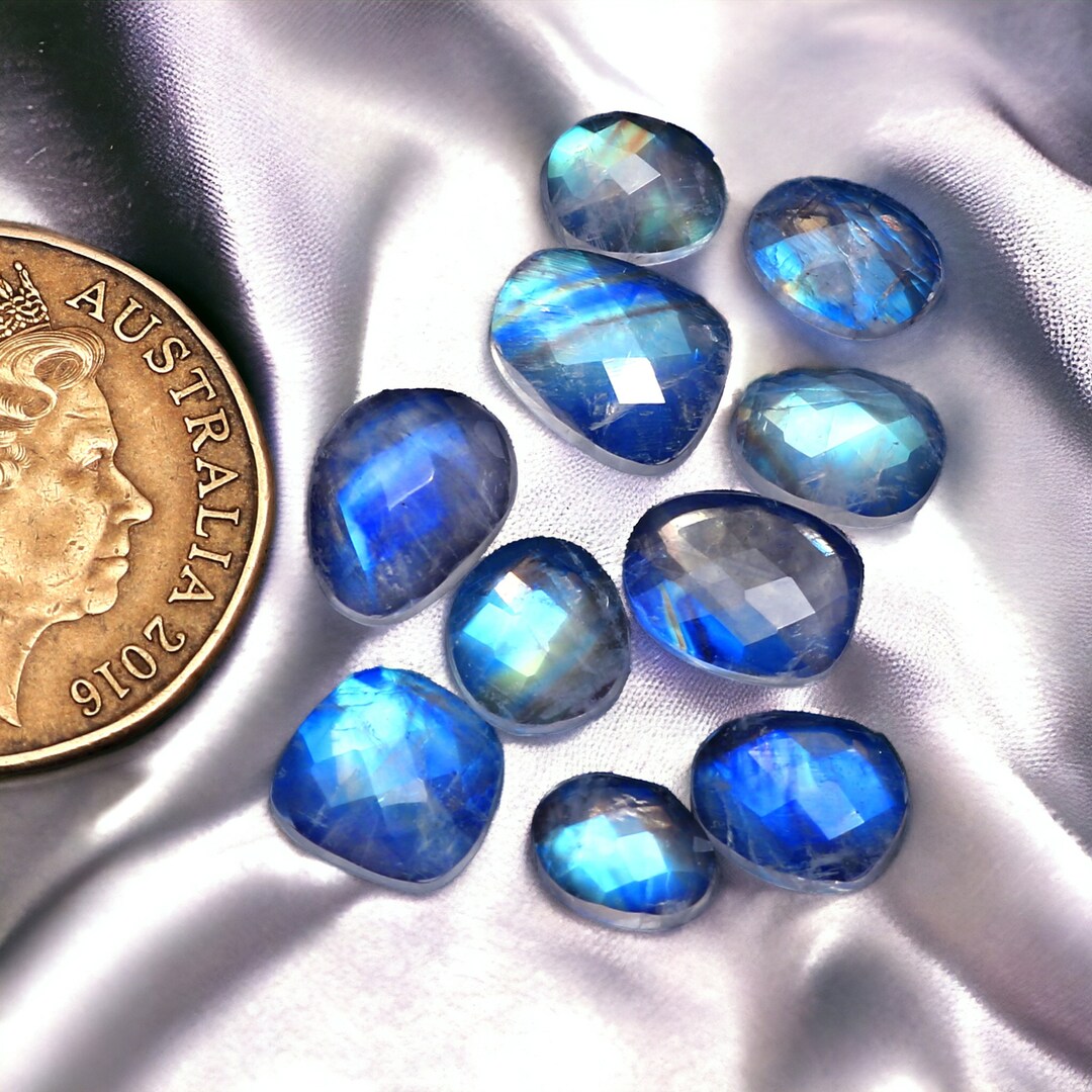 10 Piece Lot, Rainbow Moonstone Rose Cut Slice, Natural Moonstone ...