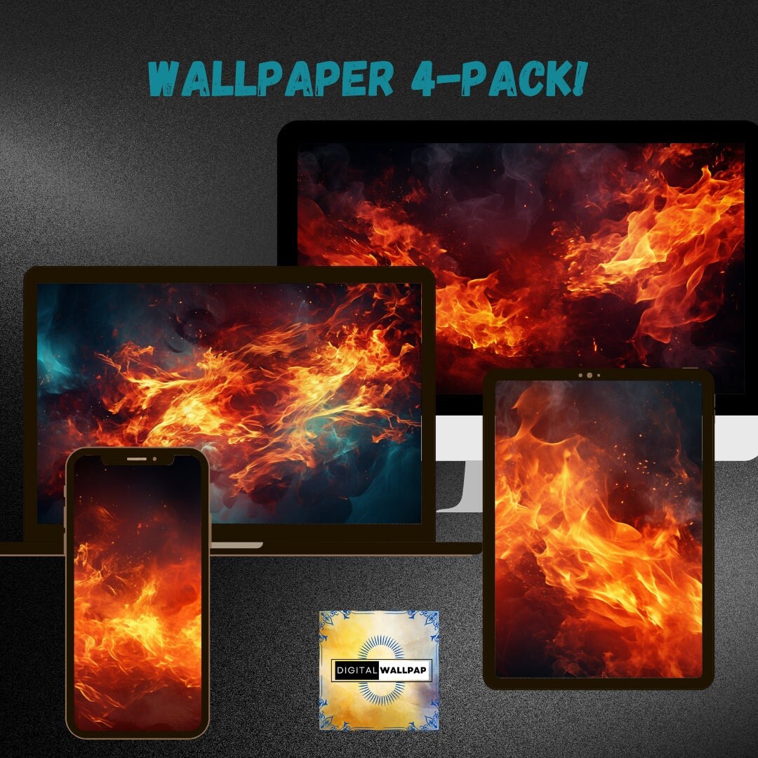 Cool Fire Digital Wallpaper 4-pack High Quality UHD - Etsy
