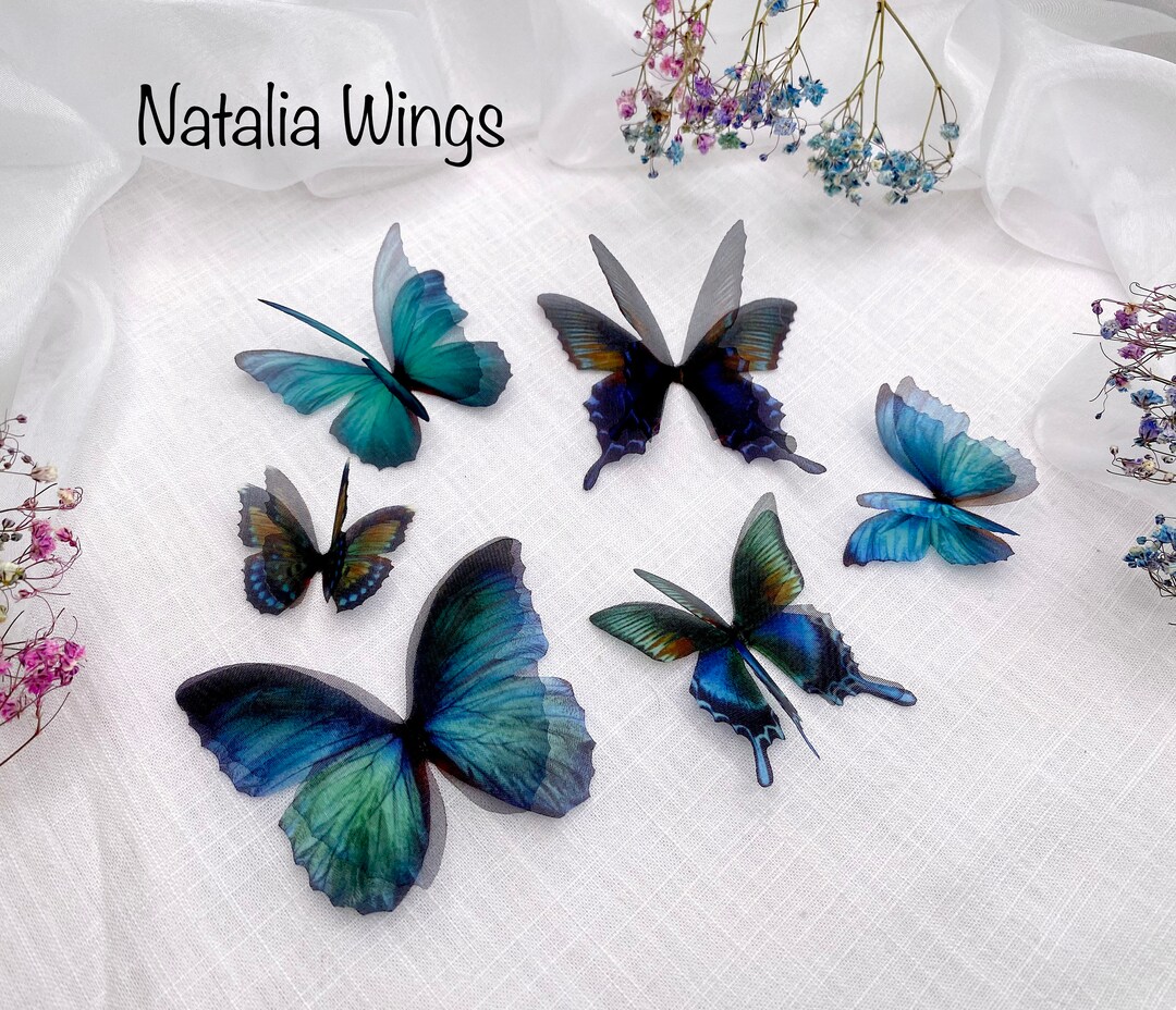 Set of 6 Silk Butterflies "emerald Sapphire", Natalia Wings, Butterfly ...