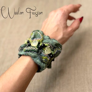 Felted Wool Bracelet Decorated With Natural Stones and Beads - Etsy
