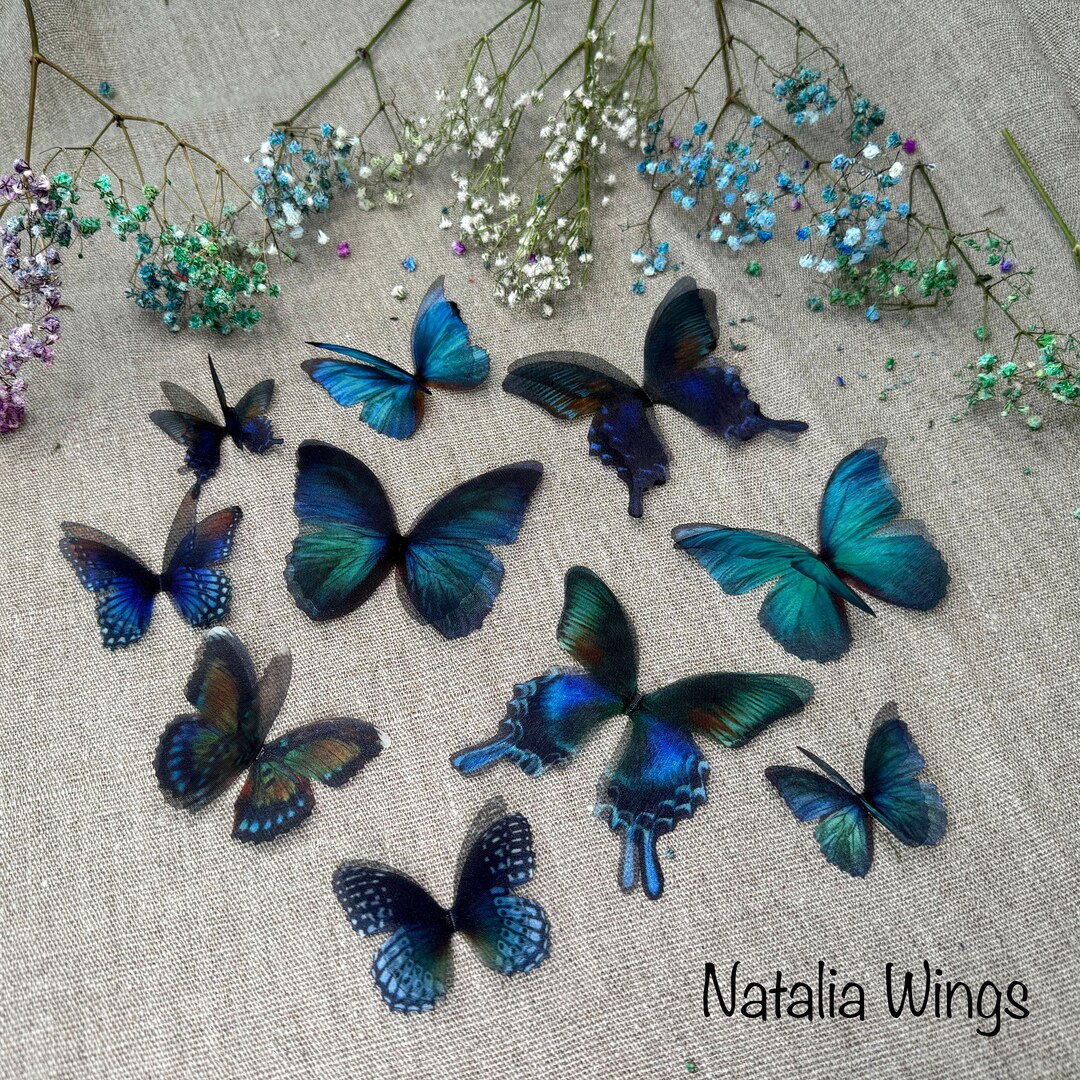 Set of 10 Silk Butterflies "emerald Saphire", Natalia Wings, Butterfly ...