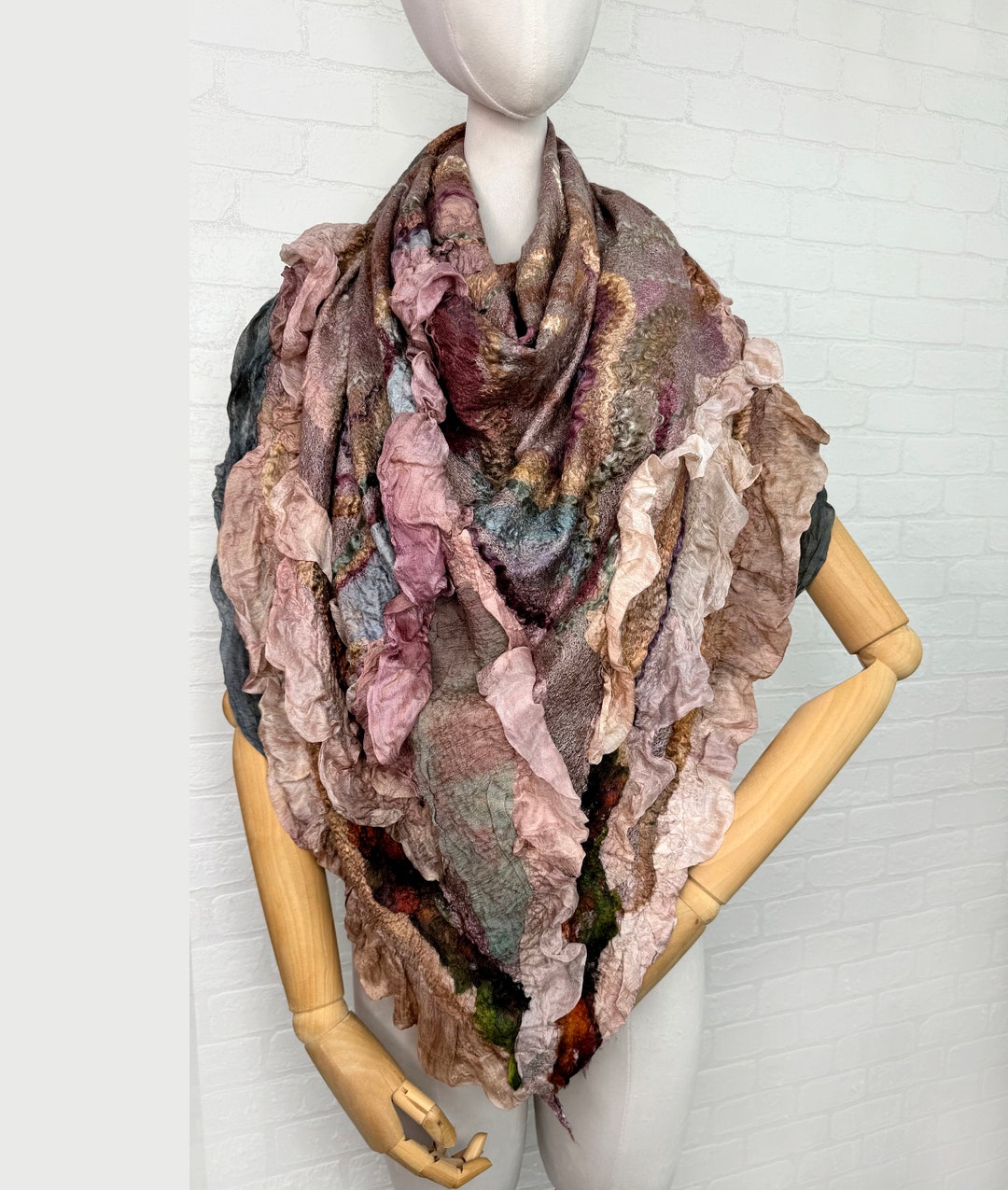 Felting Pudra Shawl is Made of Silk and Wool, Handmade Nuno Felted ...