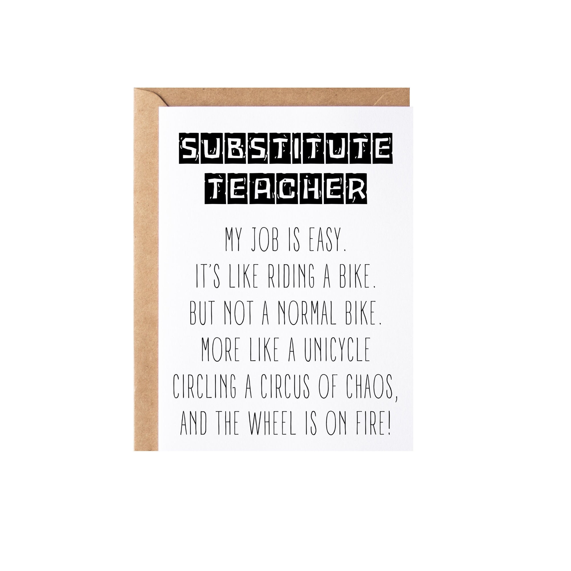 Substitute Teacher Gift, Card | Funny Substitute Teacher Thank You ...
