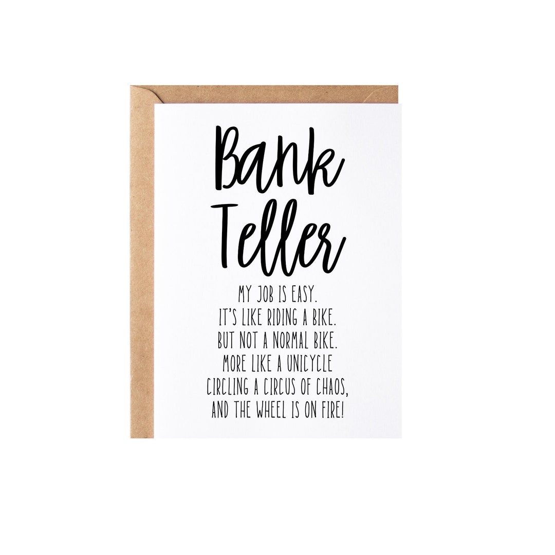 Bank Teller Gift, Card - Blank Inside | Funny Banking Teller Gift ...