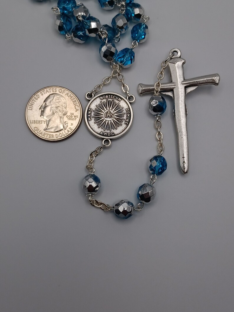 Holy Face Rosary: Aquamarine Crystal Prayer Beads, Catholic Gift - Etsy