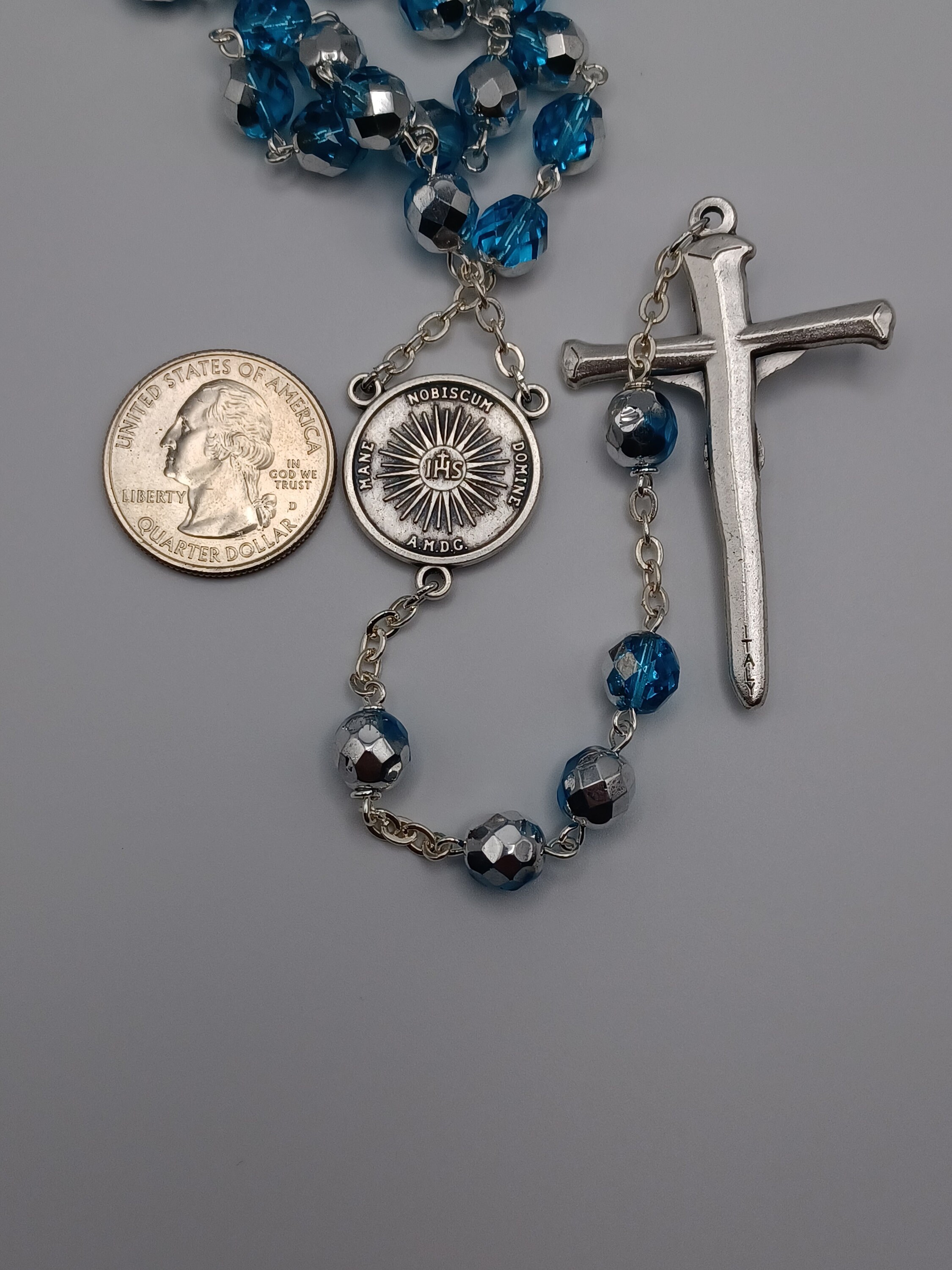 Holy Face Rosary: Aquamarine Crystal Prayer Beads, Catholic Gift - Etsy
