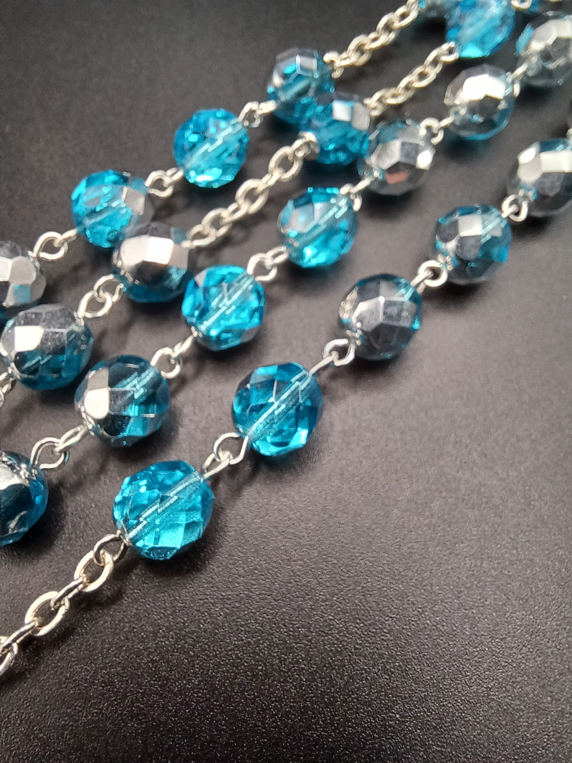 Holy Face Rosary: Aquamarine Crystal Prayer Beads, Catholic Gift - Etsy