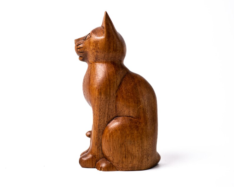 Wooden Sitting Cat 6 Inch / 15 Cm, Cat Sculpture, Cat Figurine, Cat ...