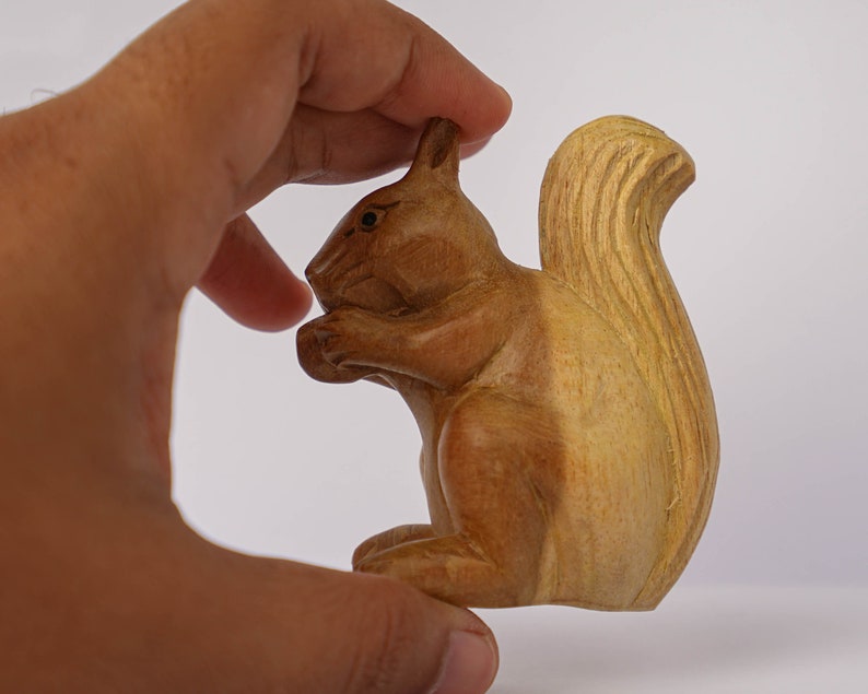 Wooden Squirrel Statue 3 Inch / 7cm, Small, Hand Carved Sculpture, Wood ...