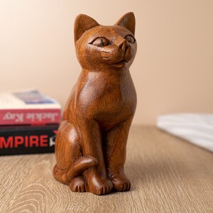 Wooden Sitting Cat 6 Inch / 15 Cm, Cat Sculpture, Cat Figurine, Cat ...