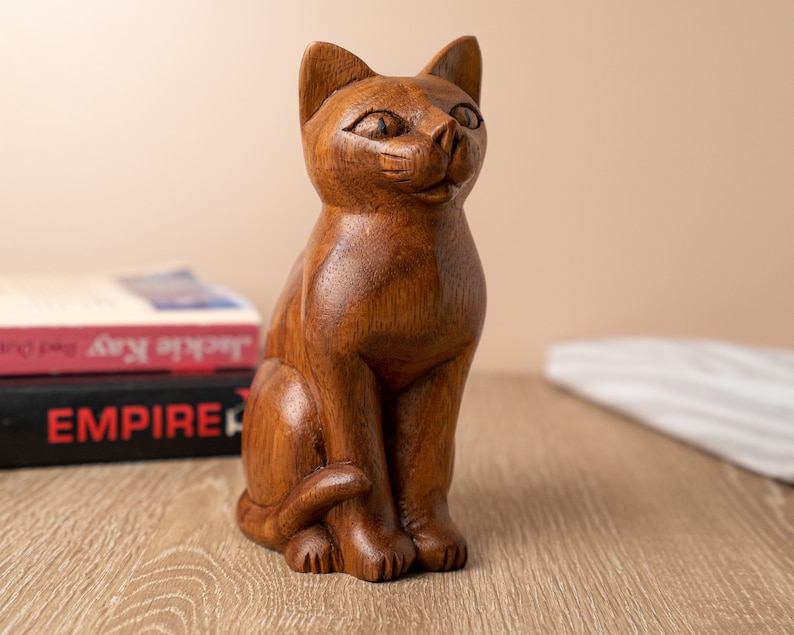 Wooden Sitting Cat 6 Inch / 15 Cm Cat Sculpture Cat - Etsy