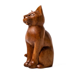 Wooden Sitting Cat 6 Inch / 15 Cm, Cat Sculpture, Cat Figurine, Cat ...