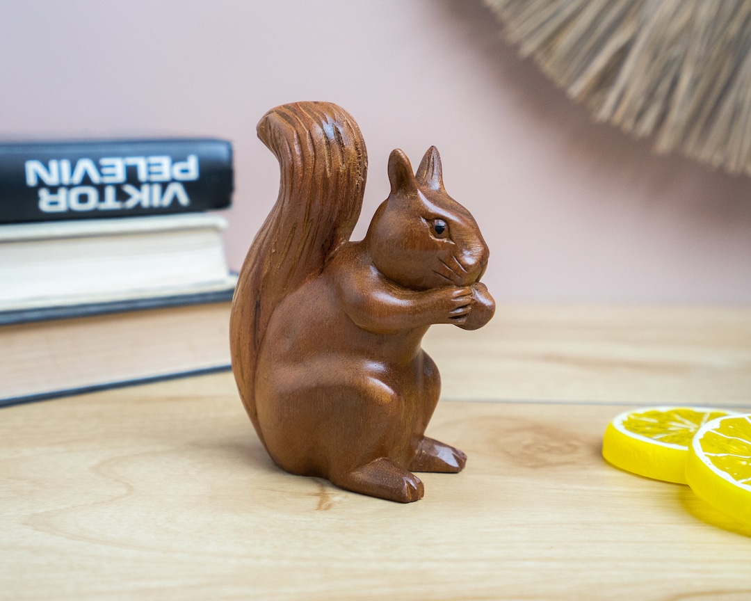 Wooden Squirrel Statue 3 Inch / 7cm, Small, Hand Carved Sculpture, Wood ...
