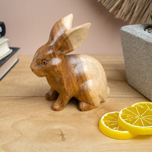 Wooden Rabbit 5 Inch / 12 Cm , Hand Carved Statue, Unique, Rustic, Home ...