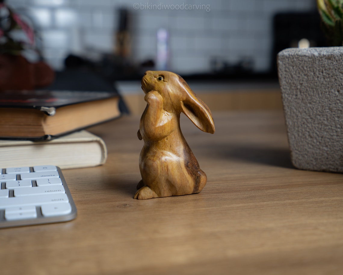 Rabbit Wood Statue 3.1 Inch / 7 Cm, Wood Carving, Figurine, Home Decor ...