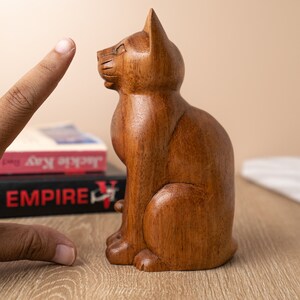 Wooden Sitting Cat 6 Inch / 15 Cm, Cat Sculpture, Cat Figurine, Cat ...