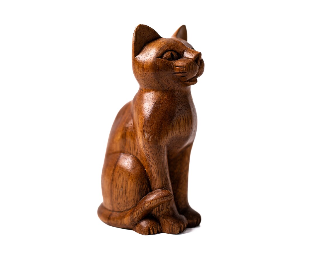 Wooden Sitting Cat 6 Inch / 15 Cm, Cat Sculpture, Cat Figurine, Cat ...