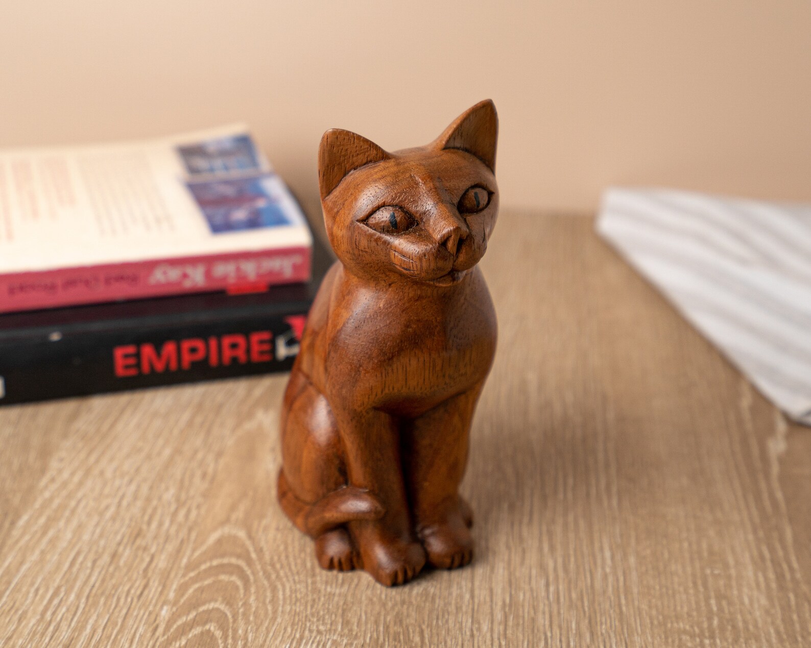 Wooden Sitting Cat 6 Inch / 15 Cm, Cat Sculpture, Cat Figurine, Cat ...