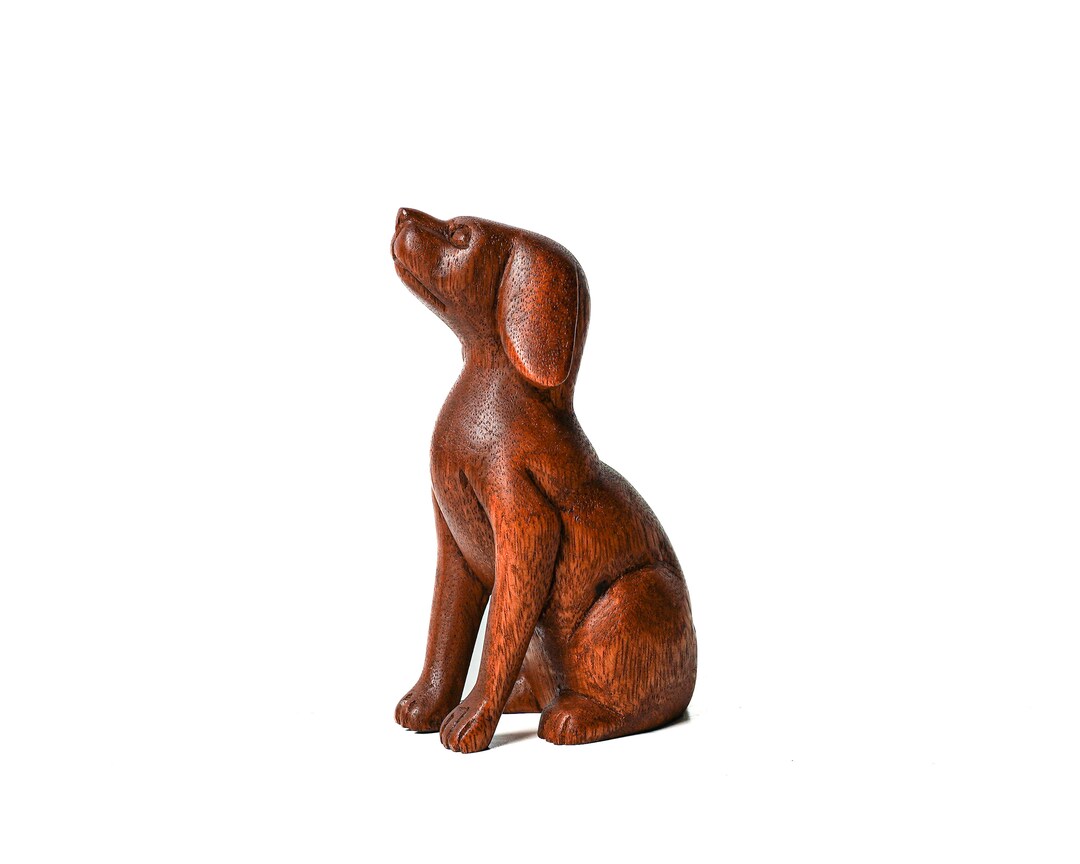 Dog Sitting 6 Inch / 15 Cm , Wood Statue, Wood Carving, Figurine, Home ...