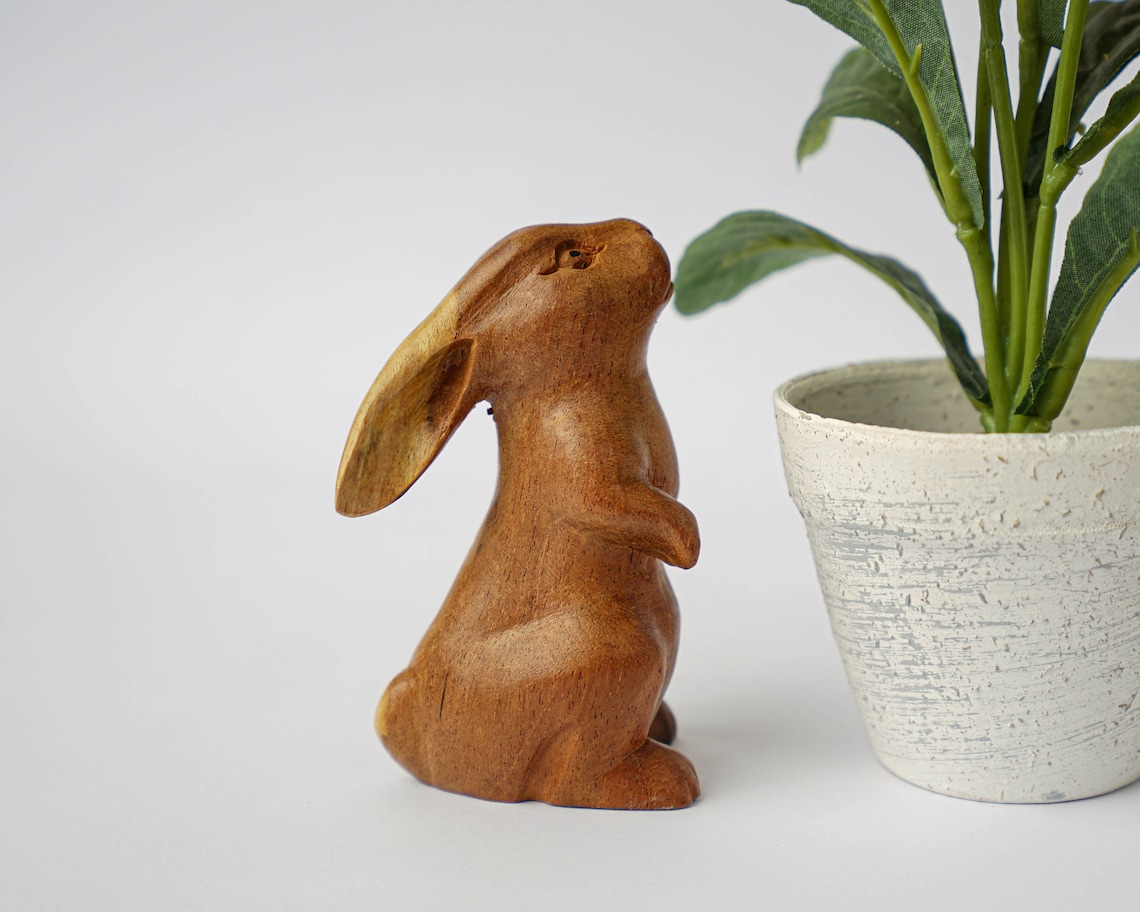 Rabbit Wood Statue 3.1 Inch / 7 Cm Wood Carving Figurine - Etsy Canada