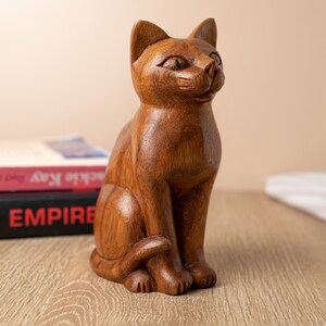 Wooden Sitting Cat 6 Inch / 15 Cm, Cat Sculpture, Cat Figurine, Cat ...