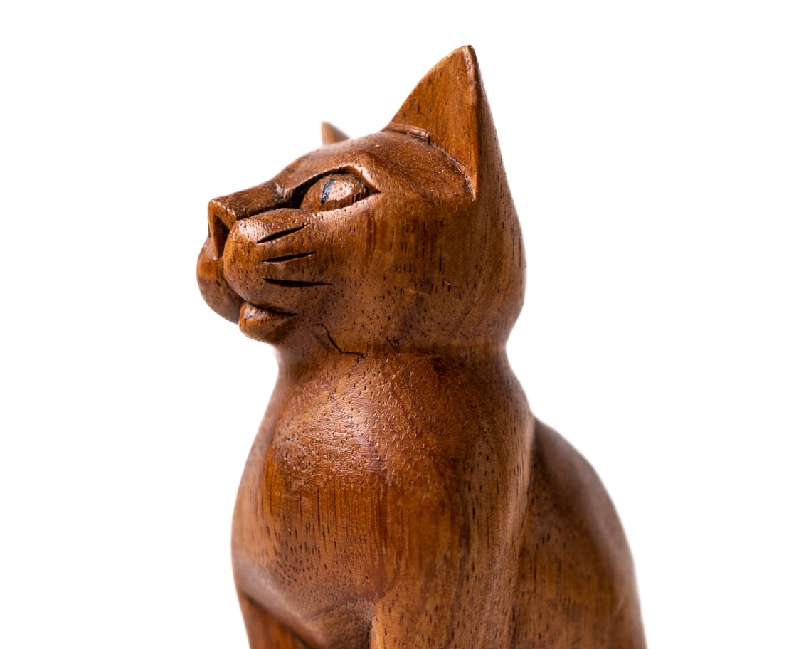 Wooden Sitting Cat 6 Inch / 15 Cm Cat Sculpture Cat - Etsy