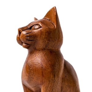 Wooden Sitting Cat 6 Inch / 15 Cm, Cat Sculpture, Cat Figurine, Cat ...