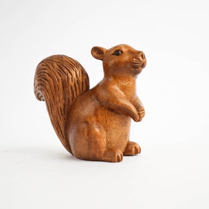 Wooden Squirrel Statue 3.5 Inch / 8 Cm, Hand Carved Sculpture, Wood ...