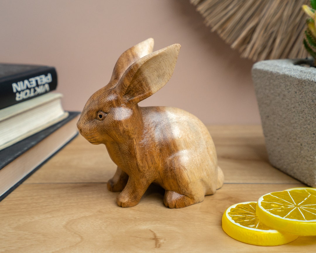 Wooden Rabbit 5 Inch / 12 Cm , Hand Carved Statue, Unique, Rustic, Home ...