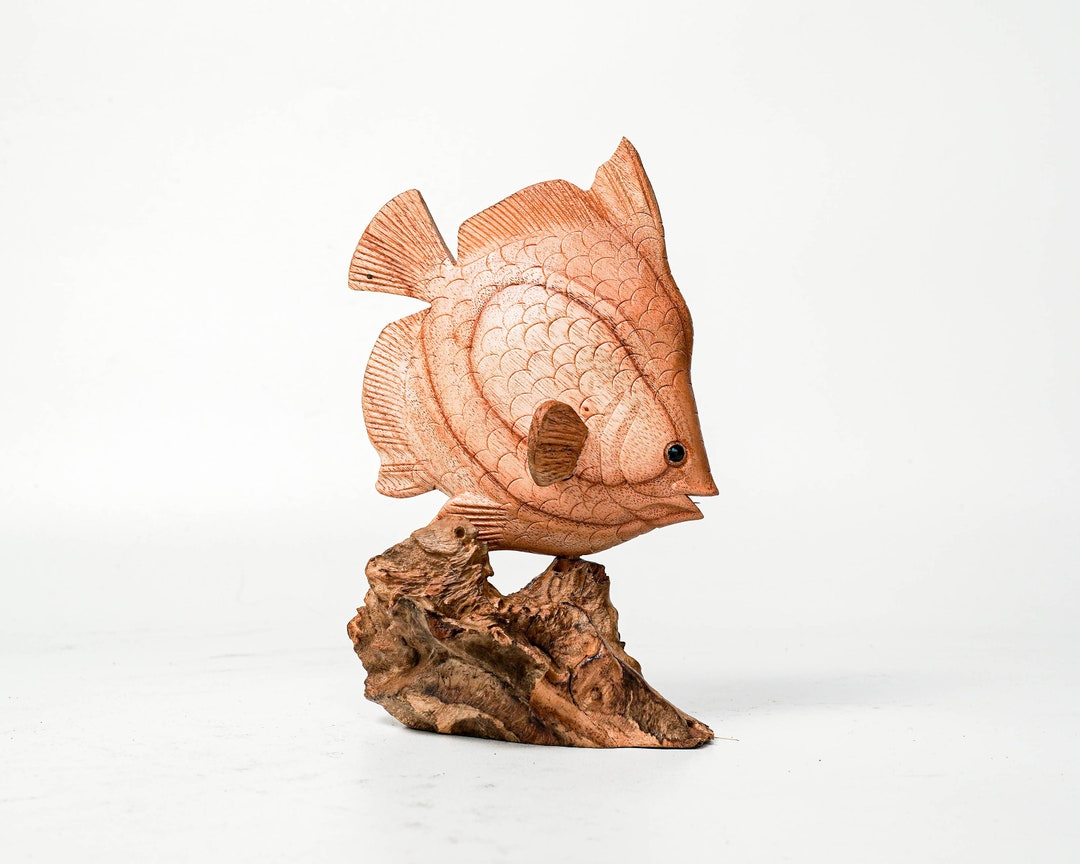 Wooden Fish Statue 8 Inch / 20 Cm, Table Decor, Table Statue, Nature ...