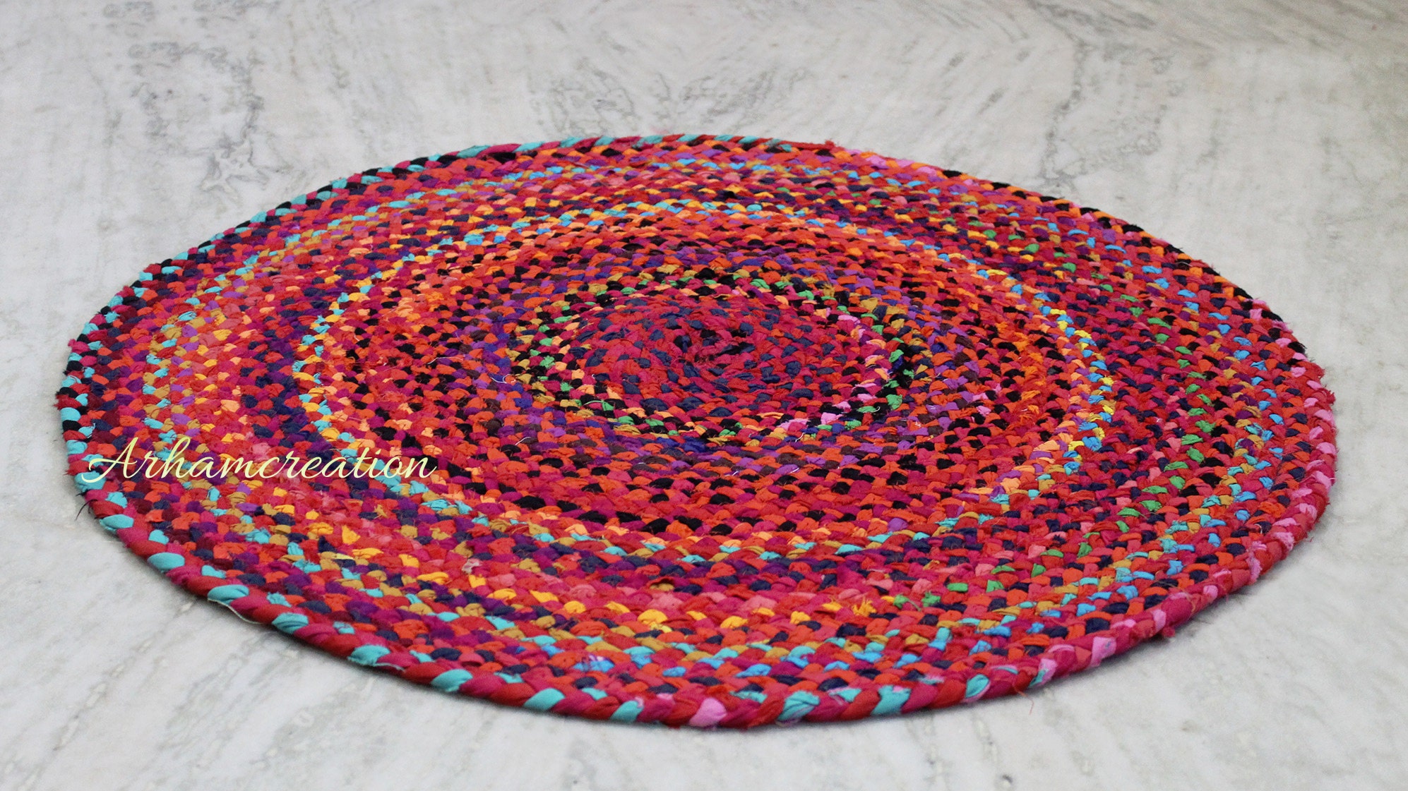 Rag Rug Carpet 2X2 FEET Colorful Round Rug Floor Covering | Etsy