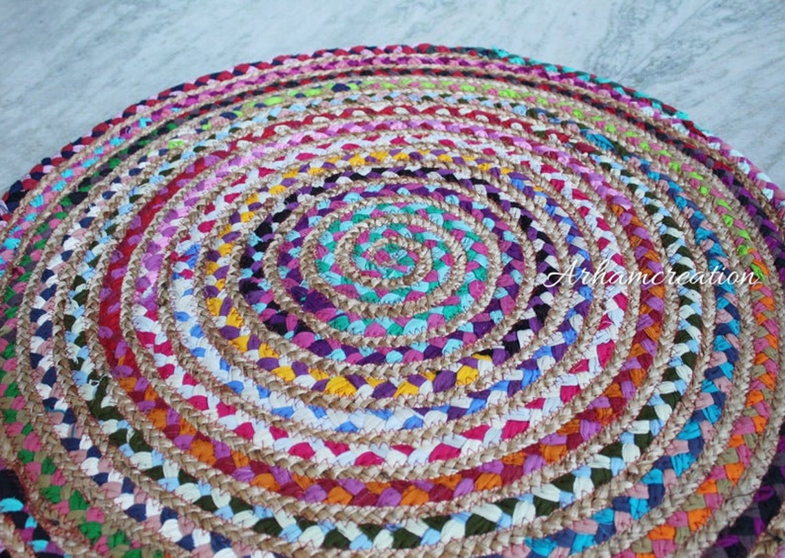 Rag rug carpet 2X2 FEET colorful round rug Floor Covering | Etsy